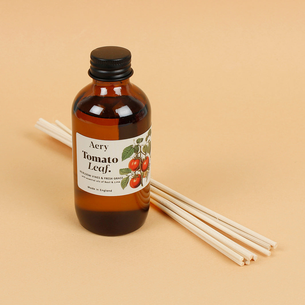 Aery | Tomato Leaf Glass Bottle Reed Diffuser – Green Tulip