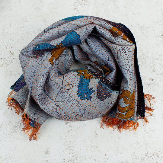 Shared Earth | Upcycled Silk Kantha Stitch Scarf | Fair Trade Scarf ...