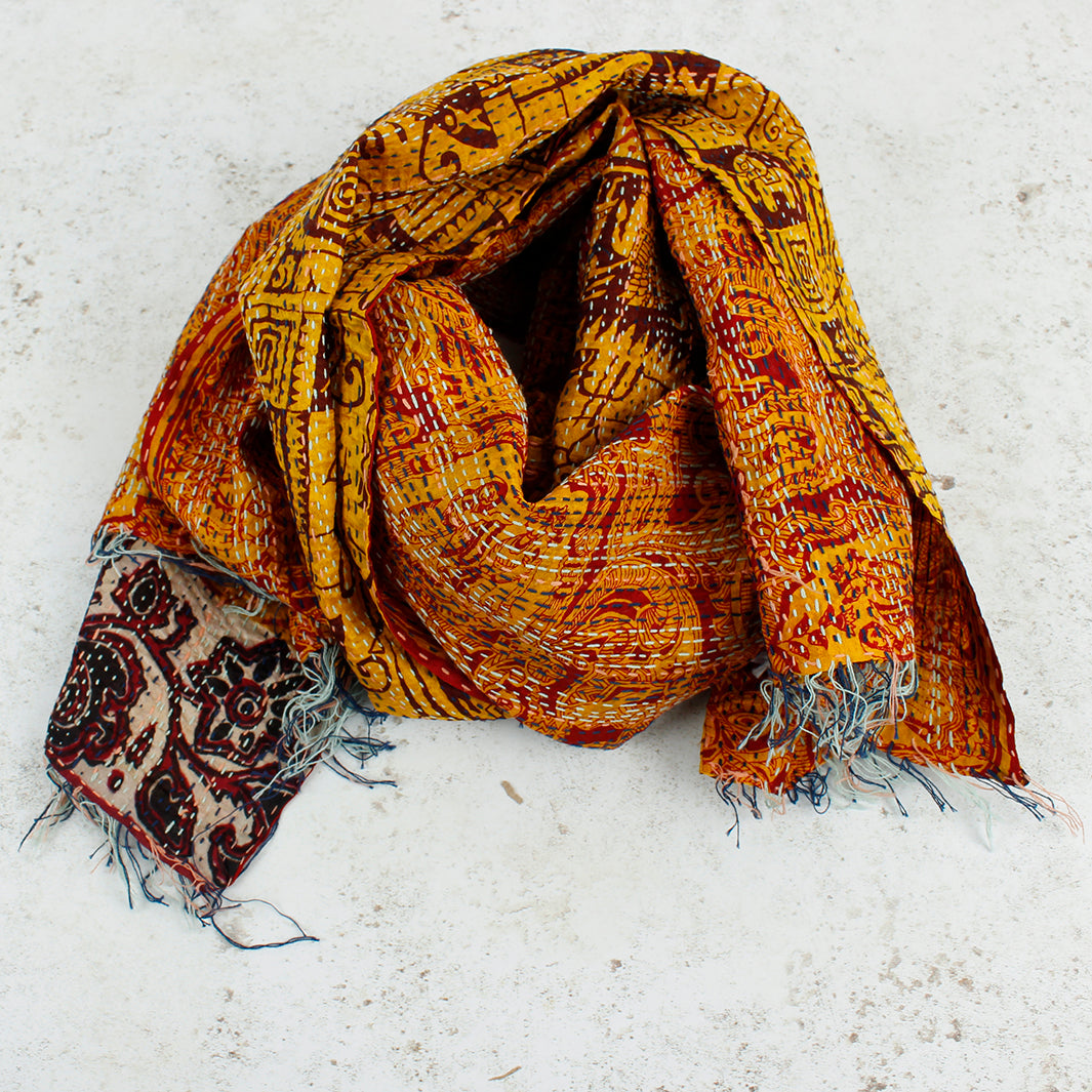 Shared Earth | Upcycled Silk Kantha Stitch Scarf | Fair Trade Scarf ...