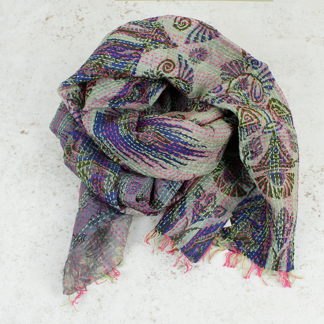Shared Earth | Upcycled Silk Kantha Stitch Scarf | Fair Trade Scarf ...